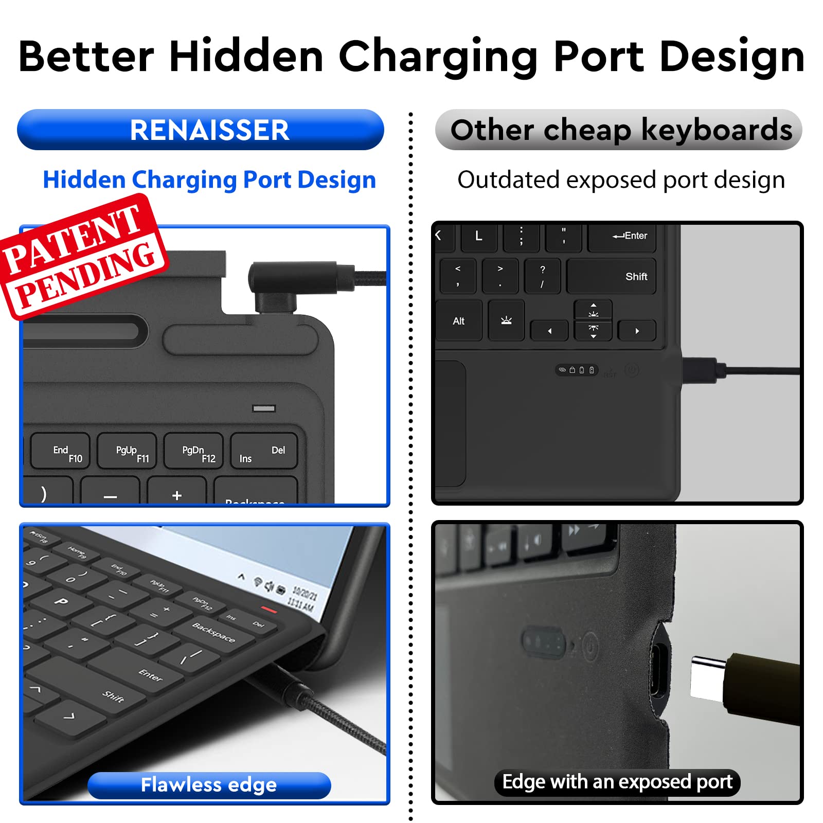 RENAISSER Pelican K8 Keyboard and Raphael 520C Surface Stylus Combo for Surface Pro 9/8/X, Designed in Houston, Hidden Charging Port, Pen Slot Pens, Smart Power Management, Backlight