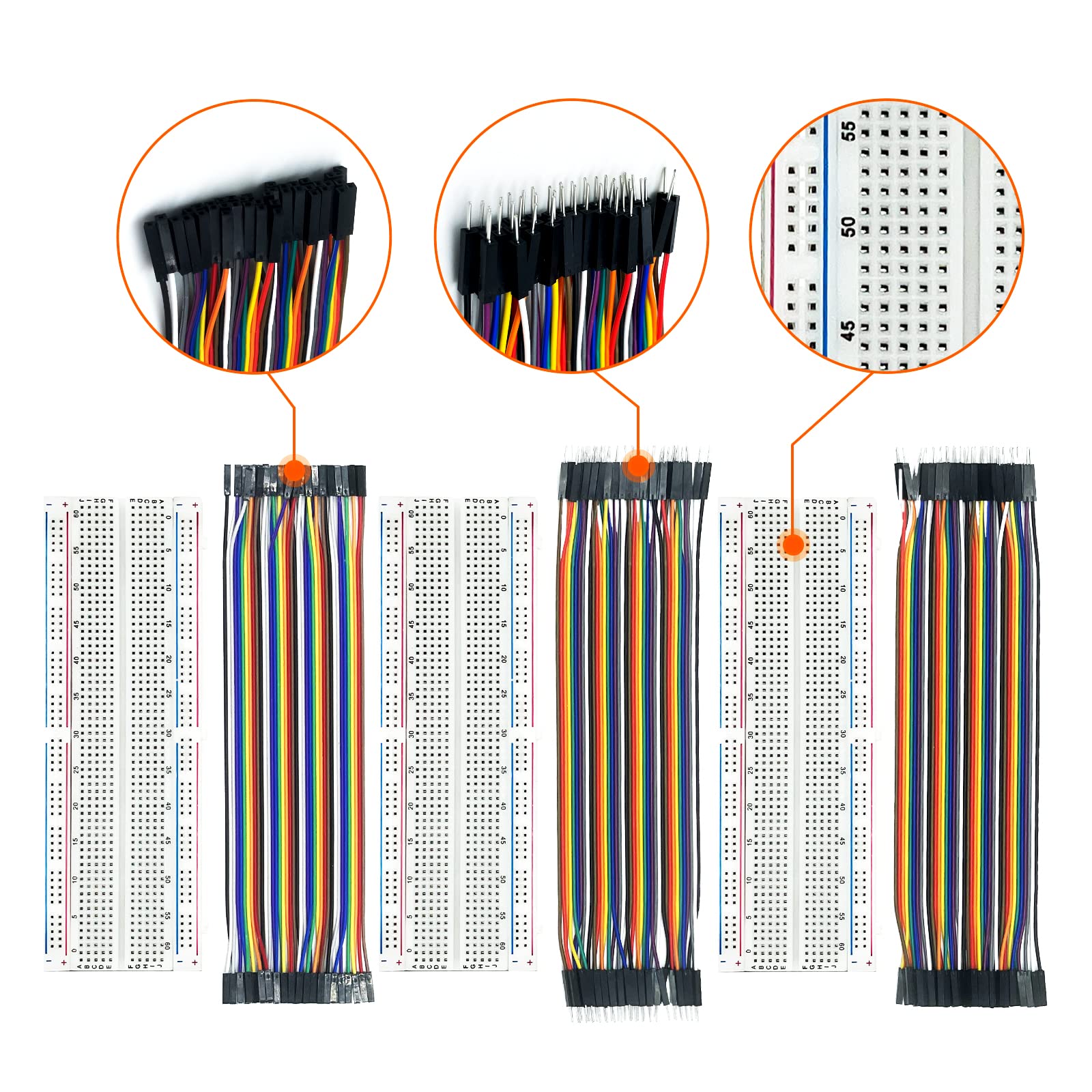 starfa lab Breadboard Kit, Include 3 x breadboard + 3 x 20 cm Jumper Wire m2 m/f2 m/f2 f Compatible with Arduino Raspberry Pi (Set of 6)