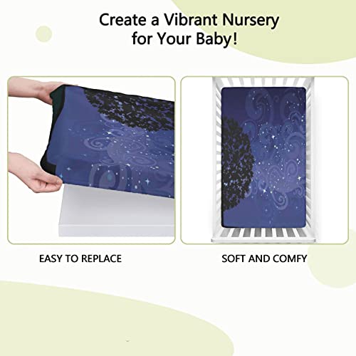 Starry Night Themed Fitted Mini Crib Sheets,Portable Mini Crib Sheets Soft & Stretchy Fitted Crib Sheet-Crib Mattress Sheet or Toddler Bed Sheet,24β x38β,Charcoal Grey Indigo Black