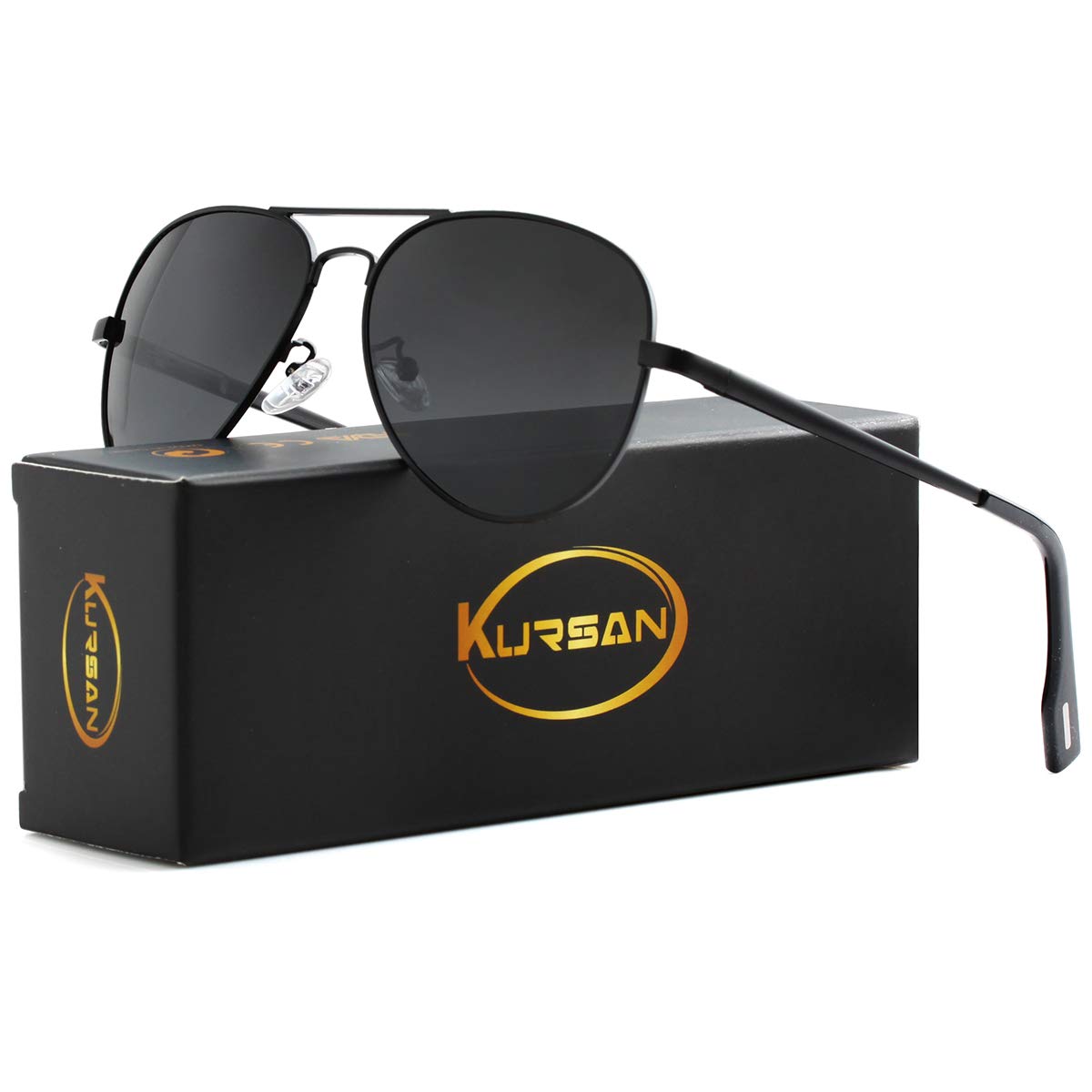 Kursan Polarized Aviator Sunglasses for Men Women Mirrored Lens, 100% UV400 Protection, 58MM (Black/Black Lens)