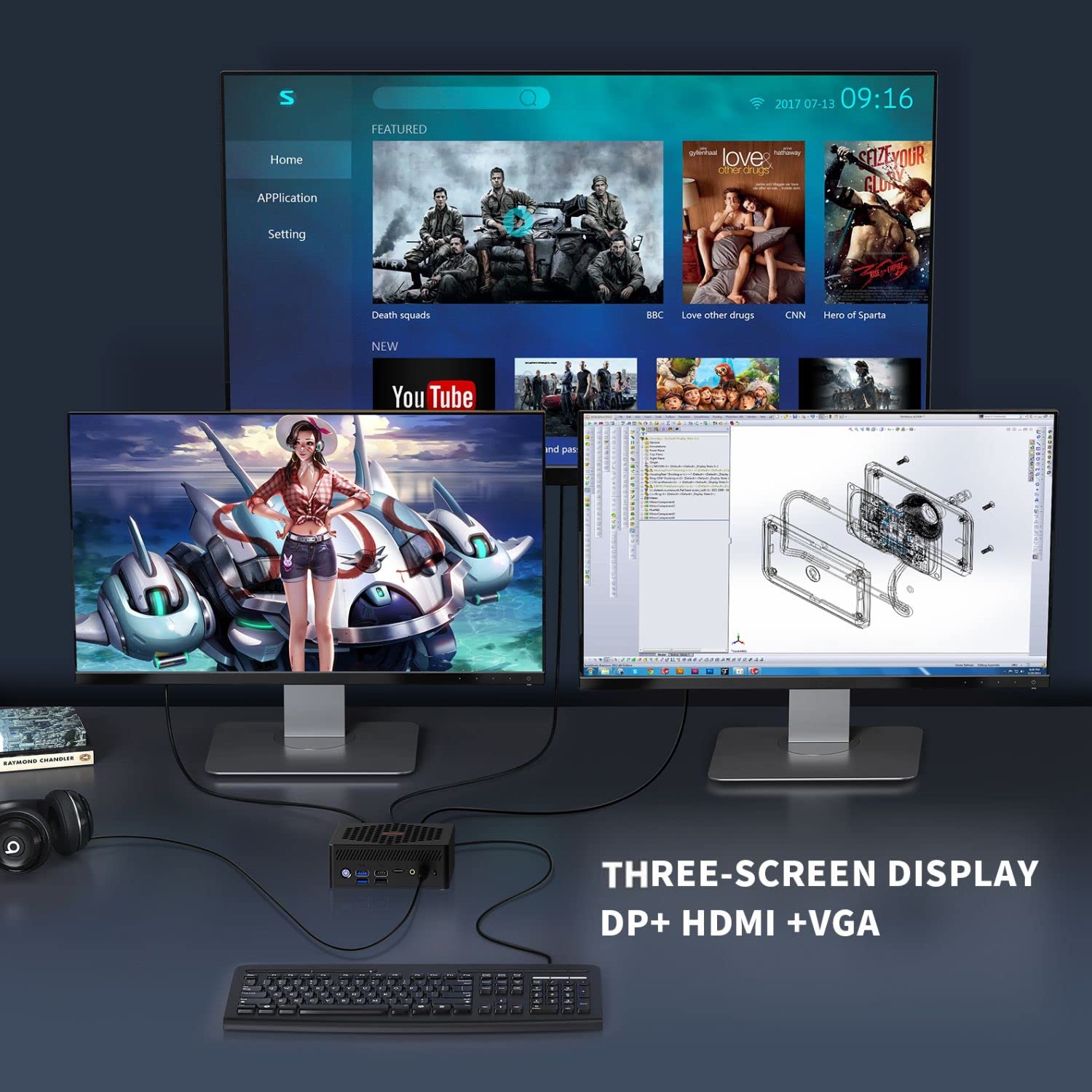 NEOSMAY Fanless Mini PC Fanless Desktop Mini Computer Micro PC Pentium N6005 CPU 16GB SODIMM DDR4 RAM 512GB M.2 2280 SATA SSD, Dual Channel, WiFi AX, HDMI/DP/VGA Triple Screen Display