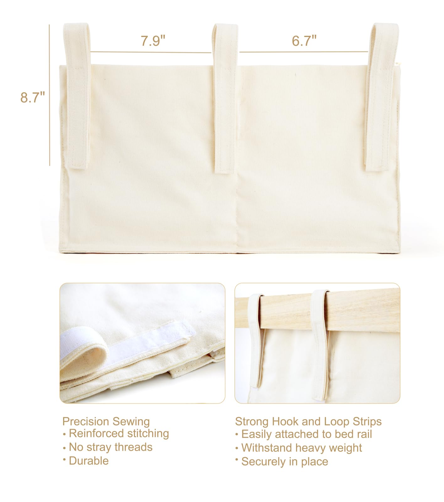 Mkono Bedside Caddy Hanging Organizer, Bunk Woven 7 Pockets Bed Storage Bag Boho Remote Magazine Books Holder with Macrame for Loft Bed College Dorm Bedroom Baby Bed Rails, Ivory