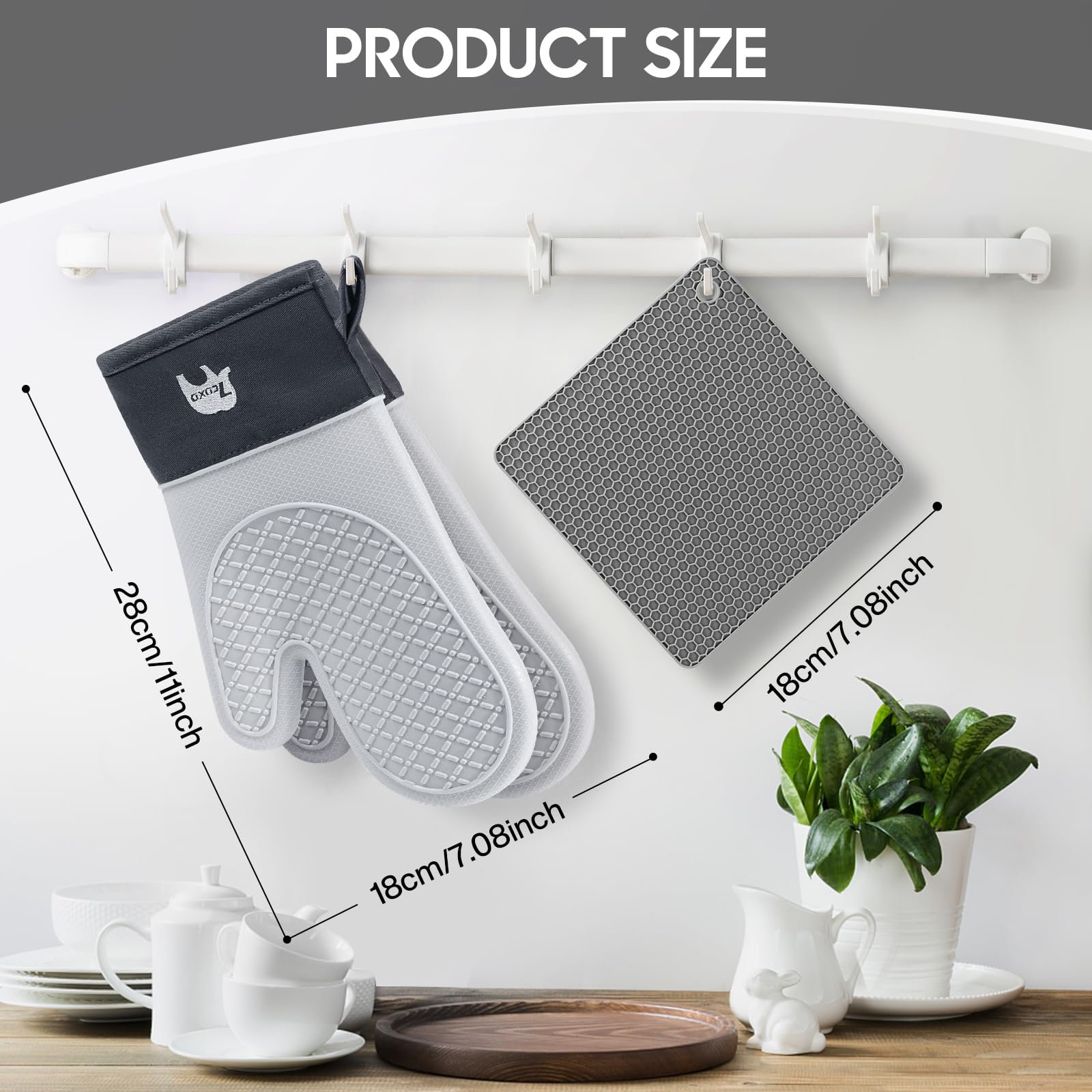 Oven Mitts, Heat Resistant Silicone Oven Mitt with Soft Cotton Lining 2 Pack Oven Mitts and Pot Holders Sets Perfect for BBQ, Baking and Cooking