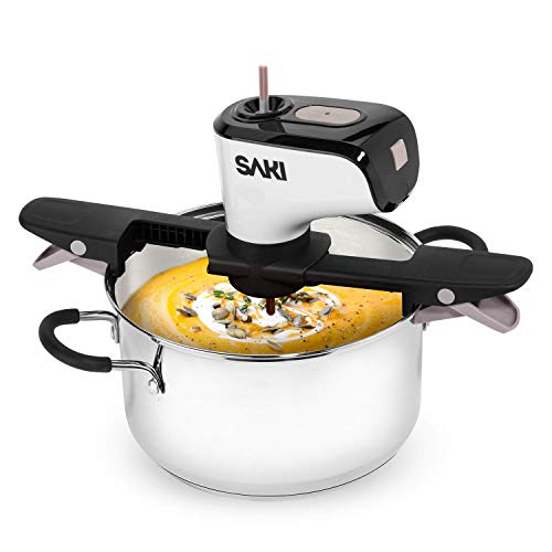 SAKI Automatic Pot Stirrer for Cooking, with 2 speeds, Adjustable, Hands Free, BPA free, Cordless and Rechargeable (2021 Updated Battery)