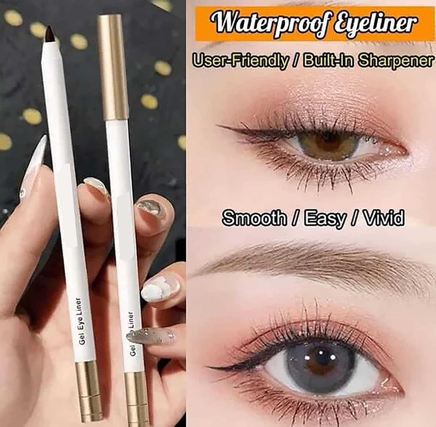 MKOXPO Heykomi Eyeliner - Heykomi Non-Smudging Waterproof And Long-Lasting Eyeliner Pencil, Quick Drying Long Lasting Waterproof and Sweat Proof Eyeliner, Extra Fine Eyeliner with Sharpener (2*Black)