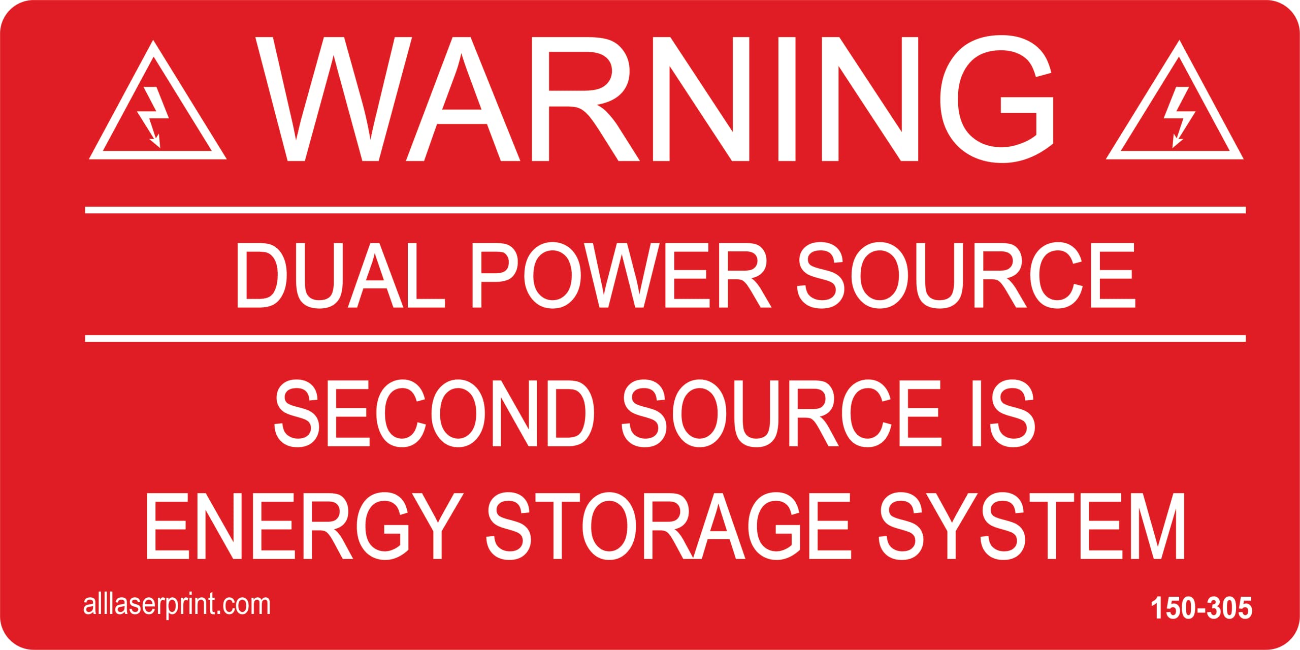 Photovoltaic Labels for PV Solar System_"Warning_Dual Power Source_Second Source is Energy Storage System" _4" x 2" _Pack of 12