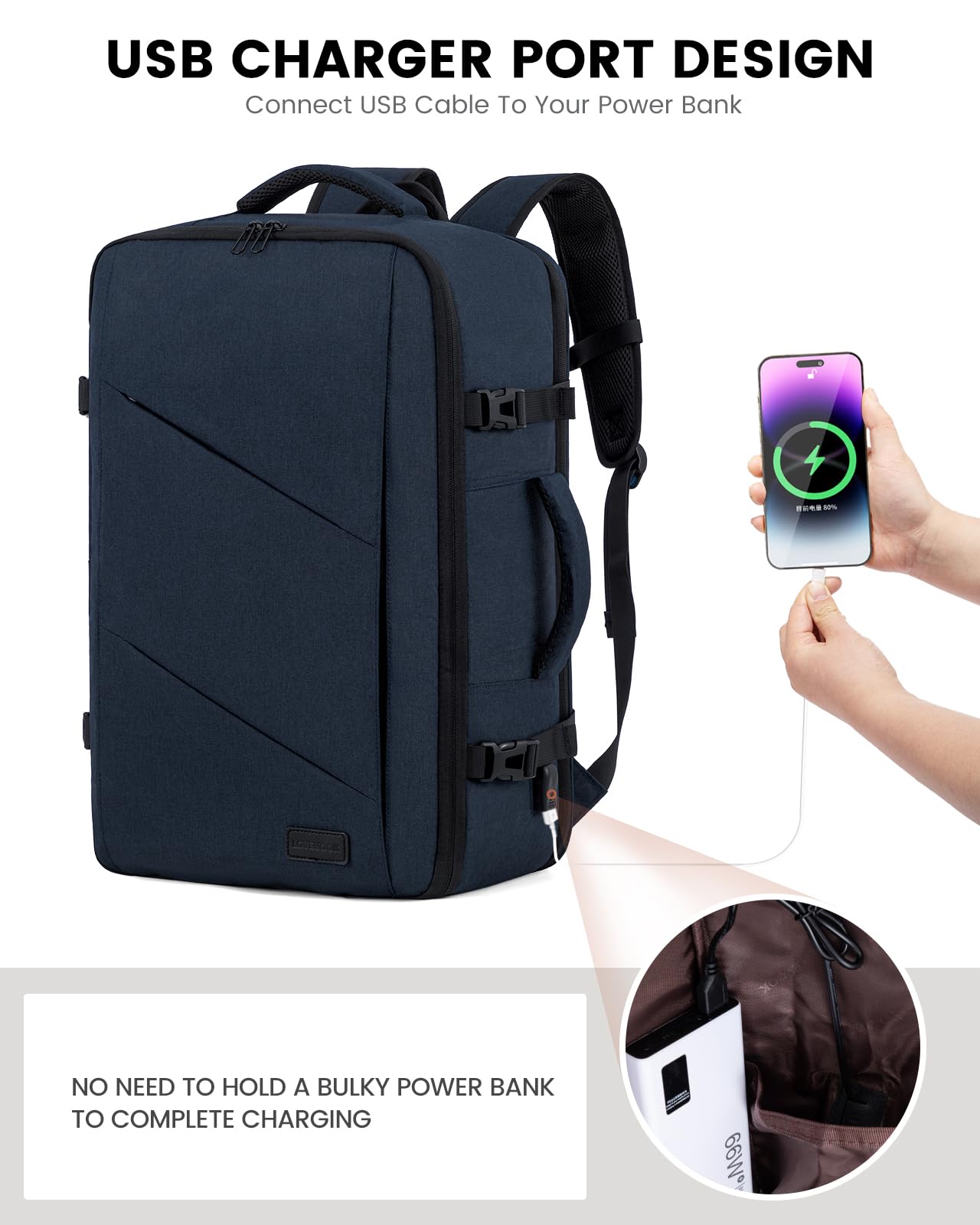 LOVEVOOK Travel Backpack, Expandable 50L Extra Large Carry on Backpack, Flight Approved, Anti-Theft Water Resistant 18 Inch Weekender Backpack for Men Women, with USB Port, Navy Blue
