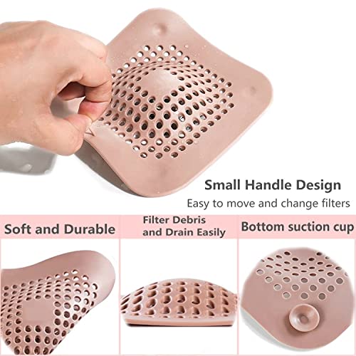 Shower Hair Drain Catcher, 4 PCS Raised Square Shower Drain Covers with Suction Cup, Silicone Drain Hair Catcher Hair Stopper Drain Cover for Bathroom Bathtub Kitchen (Multicolor)