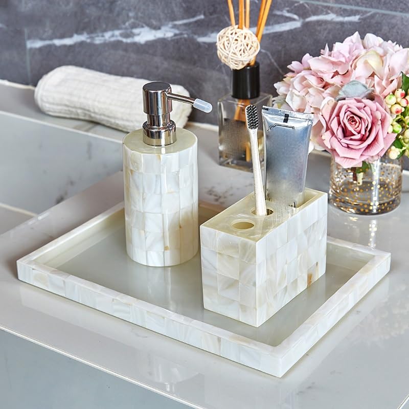 MKYOKO Resin Bathroom Supplies Set Cup with Tray Accessories Toothbrush Holder Soap Dispenser Soap Dish Mouth (D Light Grey)