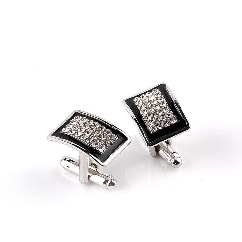 Red/Black Enamel Rhinestone Cufflinks Men's Business Shirt Cuff Link Buttons Classic Jewelry (Color : Argento, Size (D