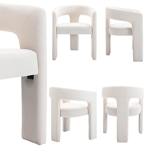 Wahson Set of 3 Velvet Fabric Upholstered Open-Back Dining Chairs, Modern Kitchen Armchair for Dining Room, Ivory