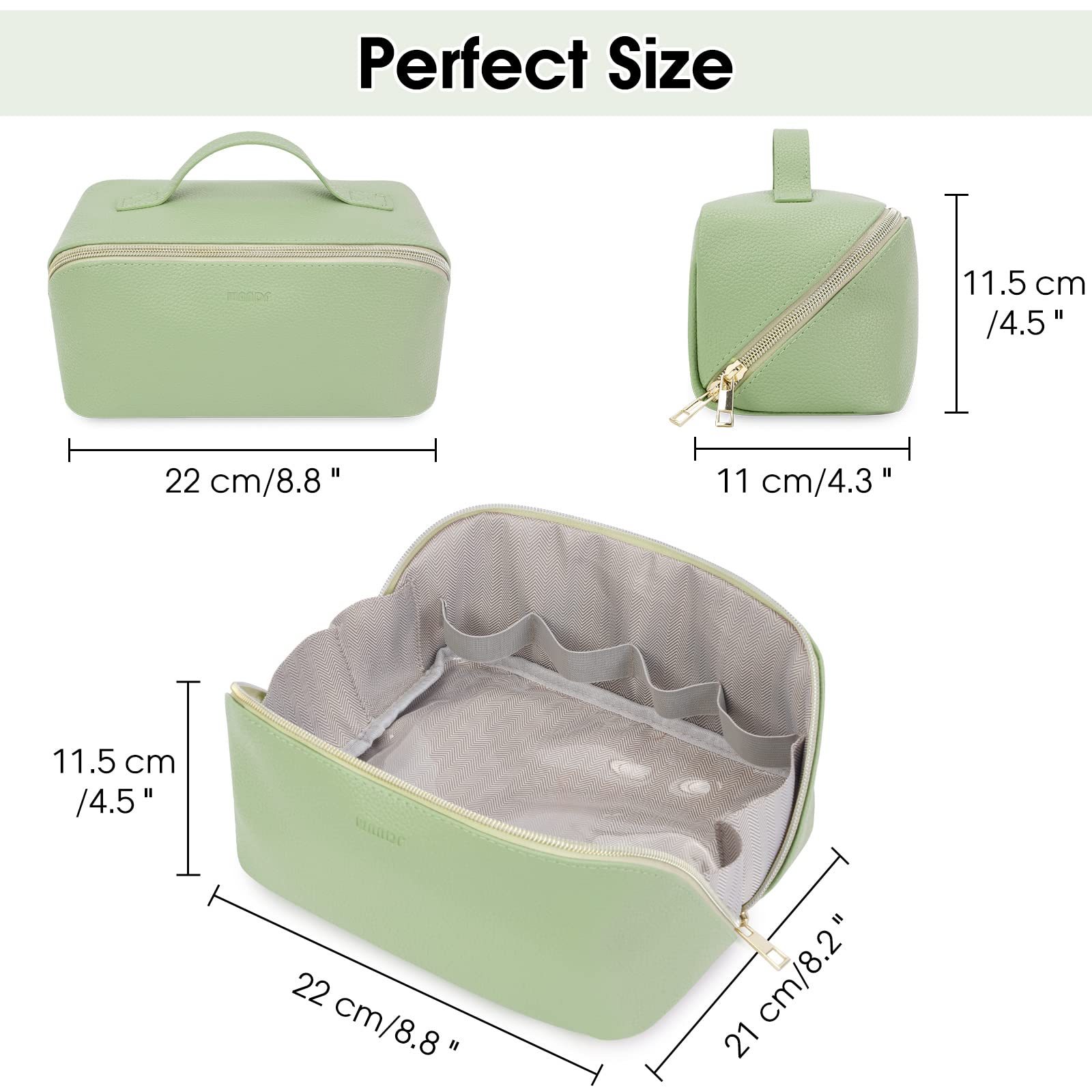 WANDF Portable Cosmetic Bag Opens Flat Travel Makeup Bag Vegan Leather Zipper Pouch Large Capacity Cosmetic Organizer For Women(Pink)