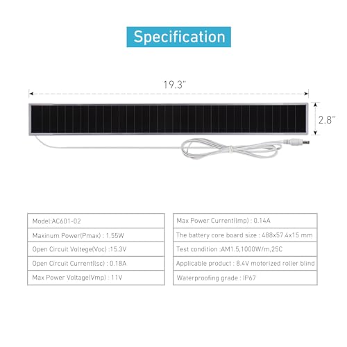 Sortfle Solar Charger 7.4V/8.4V Solar Panel Charger for Window Shades, Dual Cell Series Li-ion Device Solar Charger,Motorized Curtain or Motorized Blinds 8.4V Charger