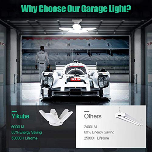 LED Garage Lights 5 Leaf 80W Deformable Garage Light 8000Lm Illuminator 360 Garage Light Bulb, 6500K Day Light Garage Ceiling Light CRI 80+ Work Light with Light Socket Extender for Garage