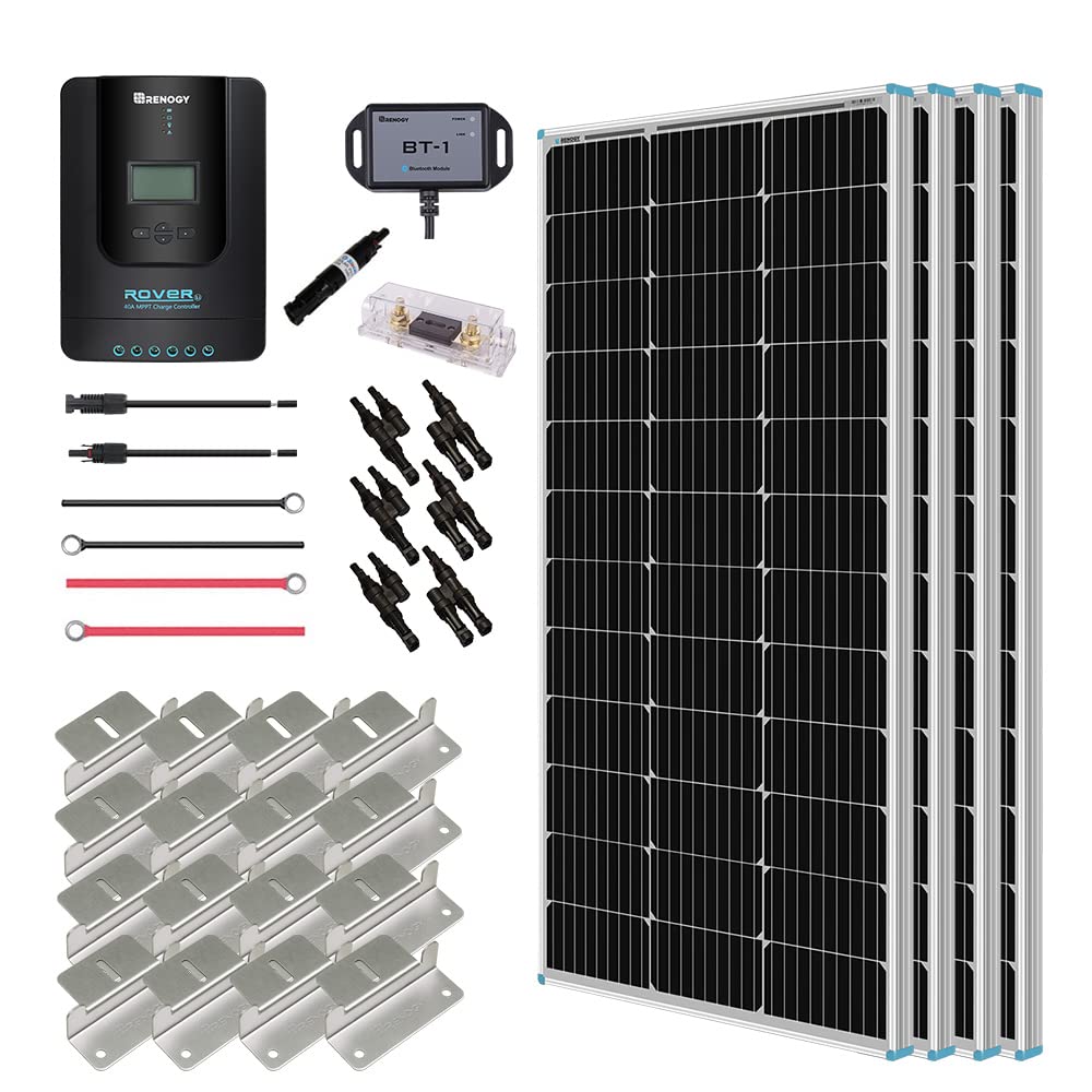 Renogy 400 Watt 12 Volt Premium 4 Pcs 100W Panel+40A MPPT Charge Controller, 400W & Deep Cycle AGM Battery 12 Volt 200Ah, 3% Self-Discharge Rate, 2000A Max Discharge Current