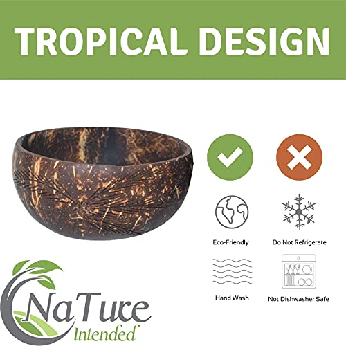 Patterned Jumbo Organic Coconut Bowls with Spoons (coconut bowl), Bamboo Straws, Straw brush and Bamboo Toothbrush (4Pack), Vegan buddha bowl Gifts set. Smoothie bowls, coconut bowls for smoothies.
