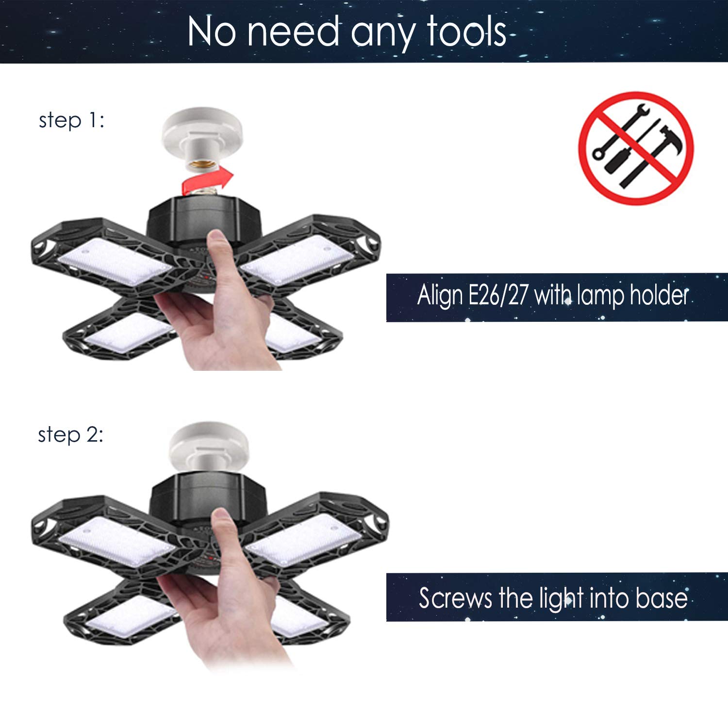 LED Garage Lights 120W - 12000LM 6000K Garage Ceiling Lights LED Four-Leaf Deformable LED Garage Lighting Fixture, LED Shop Light with Adjustable Multi-Position Panels, for Garage, Workshop