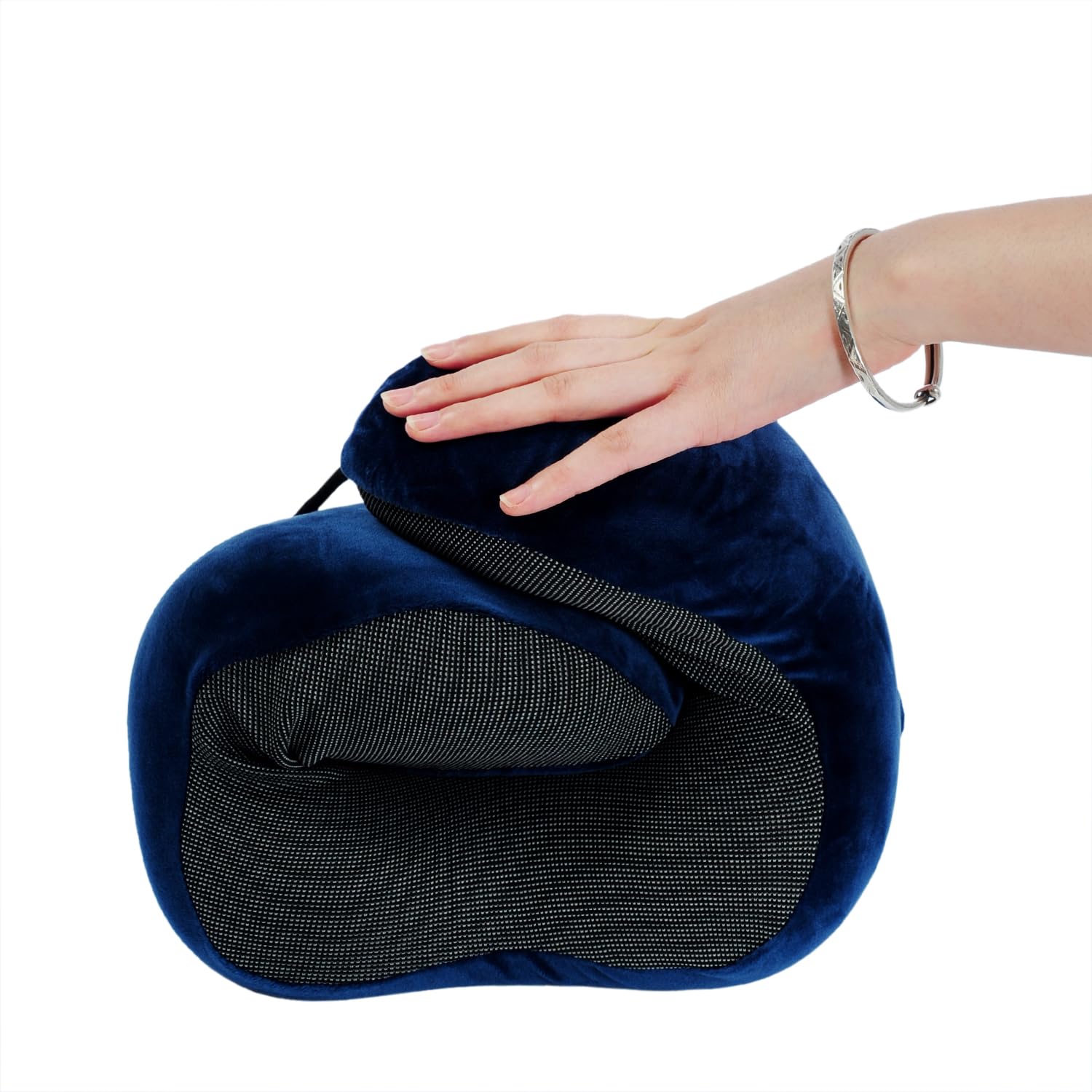 Makimoo Memory Foam Travel Pillow, Neck Pillow with 360-Degree Head Support, Comfortable and Lightweight, Ideal for Sleeping on Airplane, Car, Train, Bus and Home Use, Comes with Storage Bag (Blue)