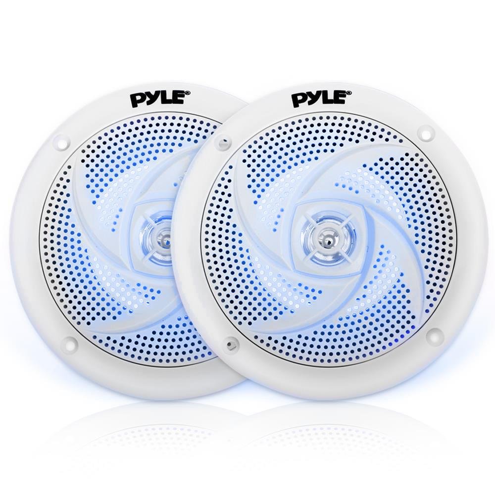 Pyle Marine Speakers and Stereo Receiver Bundle - 6.5 Inch Waterproof Outdoor Audio System with LED Lights and Bluetooth Radio (240 Watt)