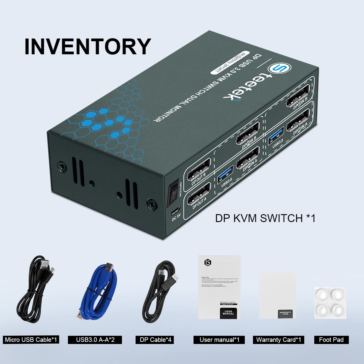 Steetek USB 3.0 DP KVM Switch Dual Monitor,4K@60Hz Extended/Mirror Display, Displayport KVM Switch 2 in 2 Out with USB 3.0,PC 2 Monitor Keyboard Mouse Switcher.Button Switch with 4 DP and 2 USB Cable