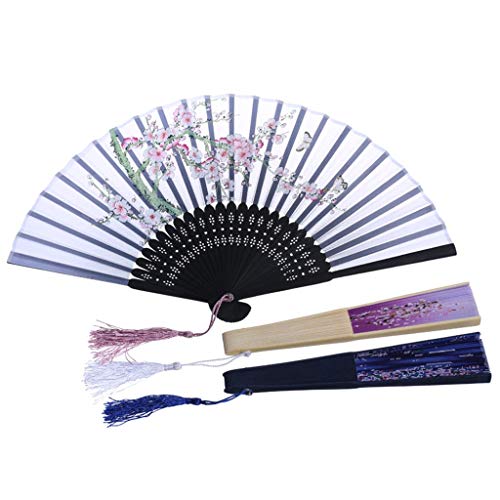 PBLCYUT Ornaments Chinese Style Dance Wedding Party Lace Silk Folding Hand Held Flower Fan Portable Folding Fan (Color : D)