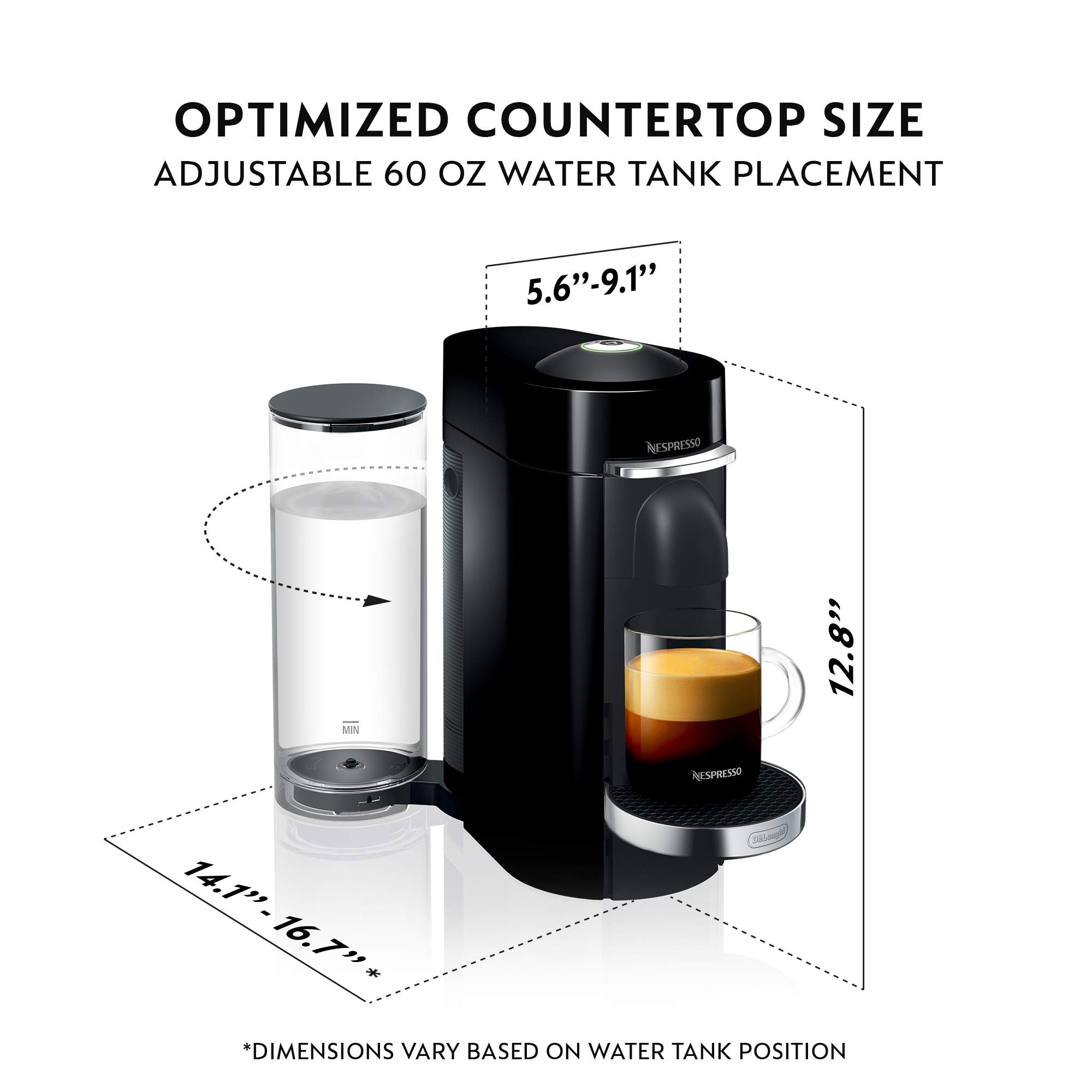 Nespresso VertuoPlus Deluxe Coffee and Espresso Machine by De'Longhi with Milk Frother, 4 Cups, Piano Black