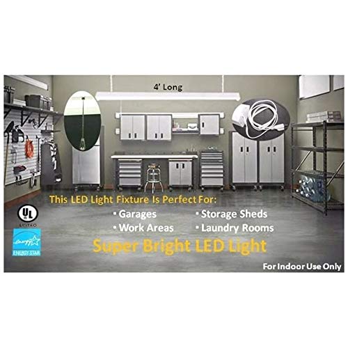 LED Shop Light for Garages, Work Areas and Shops - 4 Foot with Plug - 4200 Lumen - 4000K Cool White - Linkable