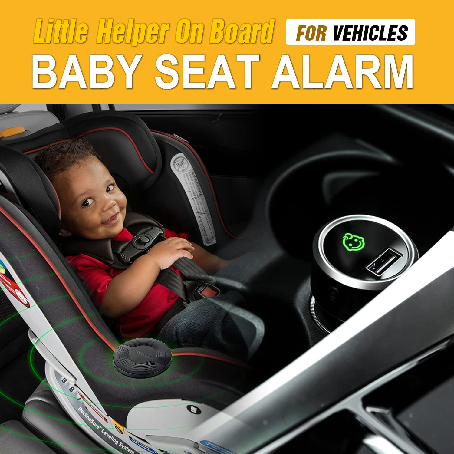 STEELMATE 1U Automotive Baby Car Seat Alarm System Reminder w/Extra Sensor Pad for Parents of 2 Babies