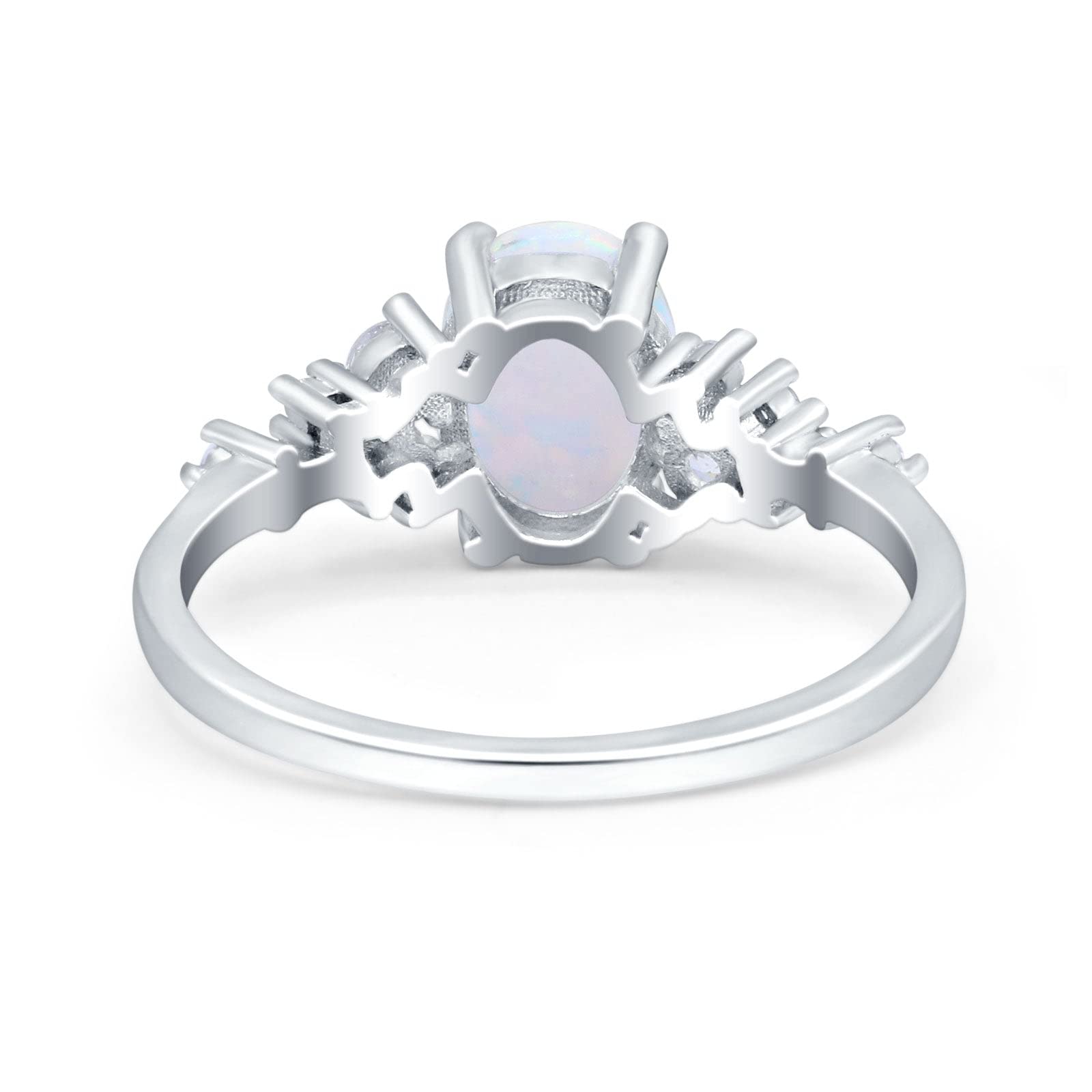 OMRANII Lab Created White Opal Size-7 Oval Art Deco Bridal Wedding Engagement Ring Round CZ 925 Sterling Silver