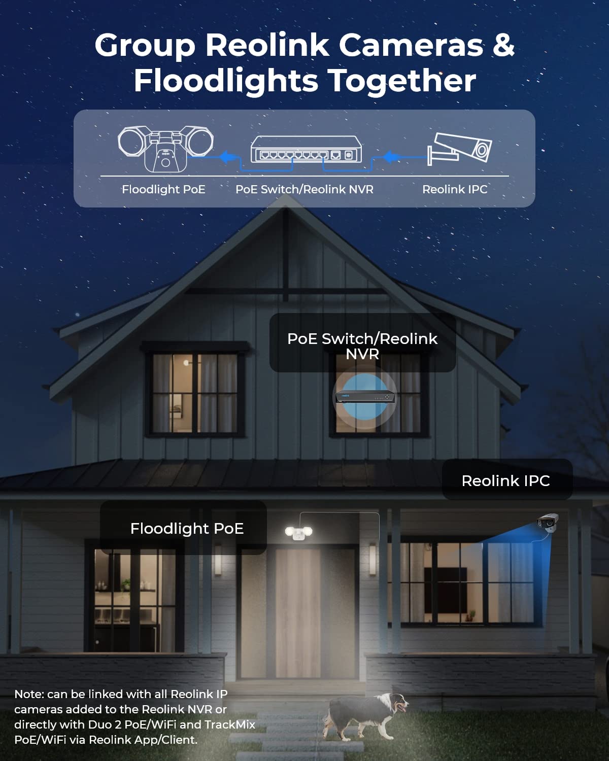 REOLINK Outdoor Security Floodlight for PoE Camera System, 2000 Lumen Brightness, Built-in PIR Sensor, Directly Link with Reolink Cameras by Reolink NVR, Power Source Not Included, Floodlight PoE