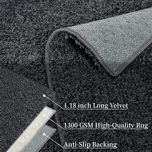 Zacoo Shag Area Rug 6x9 for Bedroom, Large Fluffy Comfy Area-Rug for Nursery Room Living Room Office Home Decor, Shed Resistant Anti Slip Rectangular Floor Carpet, Dark Gray, 6' x 9'