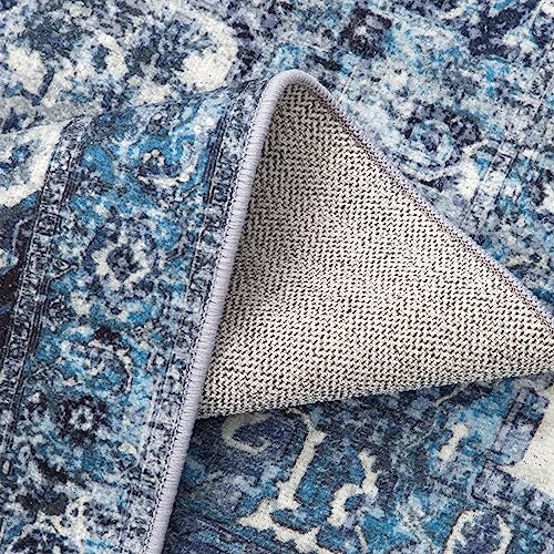 Zacoo Washable Rug Boho Rug Vintage 5x7 Area Rugs for Living Room Bedroom Dining Room Distressed Non Slip Rugs Carpet Non Shedding Oriental Rug, Blue