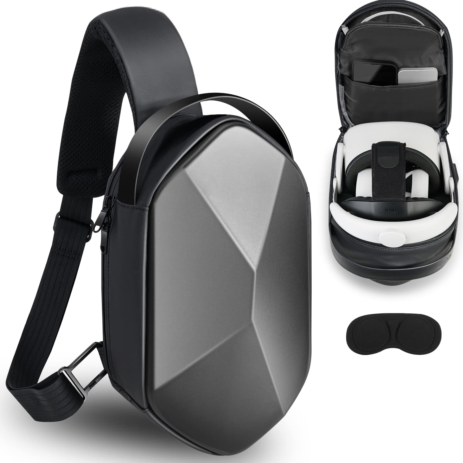SARLAR Design Fashion Hard Travel Case for Oculus Quest 2 Headset and Touch Controller Accessories, Crossbody Shoulder Chest Backpack with Lens Protector Cover
