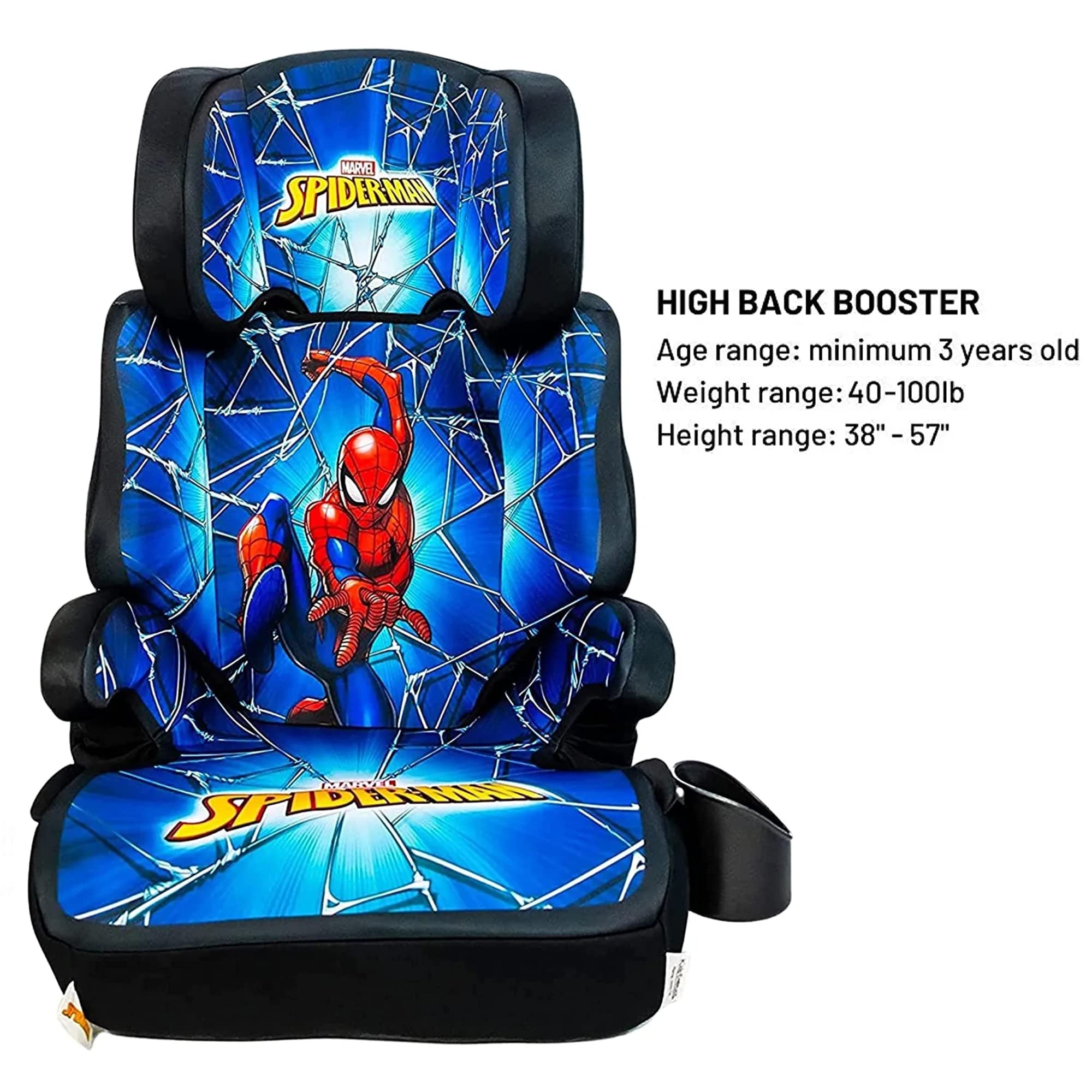 KidsEmbrace Marvel Spider Man High Back Toddler Car Seat Convertible to Backless Booster with Cup Holder and Adjustable Seat Belt, Blue