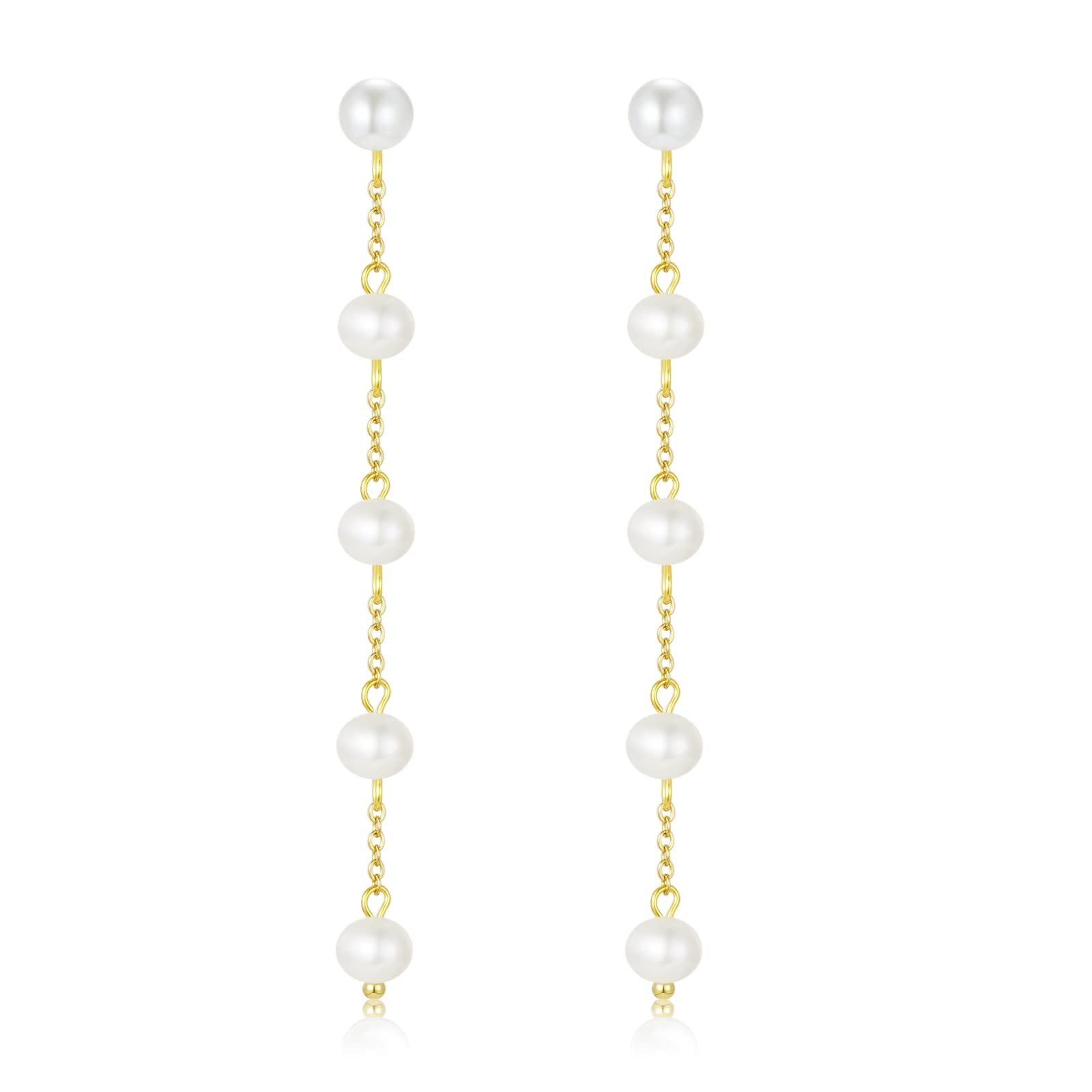 Pearl Dangle Drop Earrings for Women, 14K Gold Plated Pearl Long Vertical Bar Earrings Minimalist Jewelry Wedding Earrings Gift (Long Baroque Pearl Earrings)