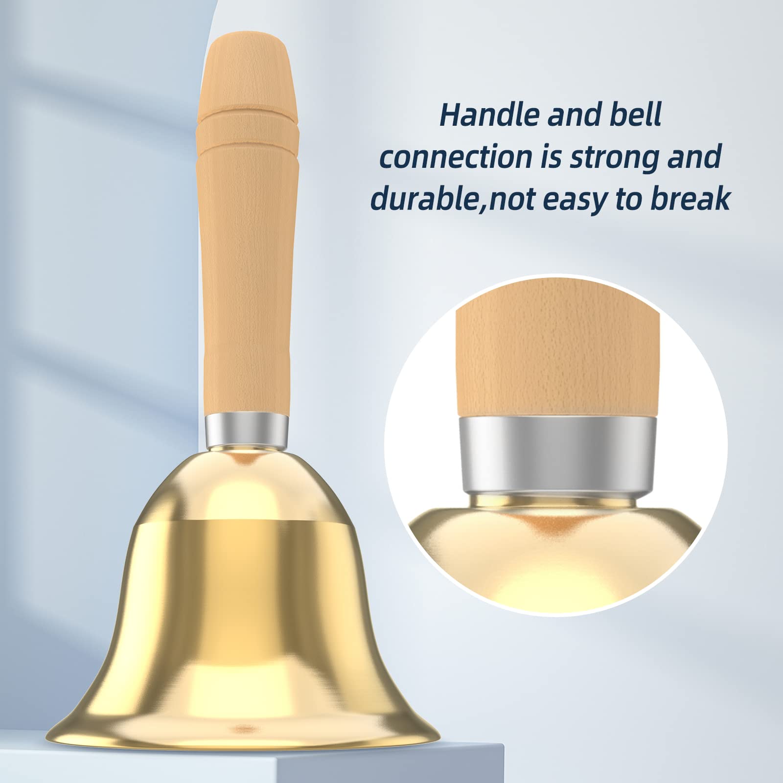 QCDENG 2PCS Solid Brass Hand Crank Call Bell with Metal Bell and Wooden Handle, Hand Crank Bell is Suitable for Party, Christmas