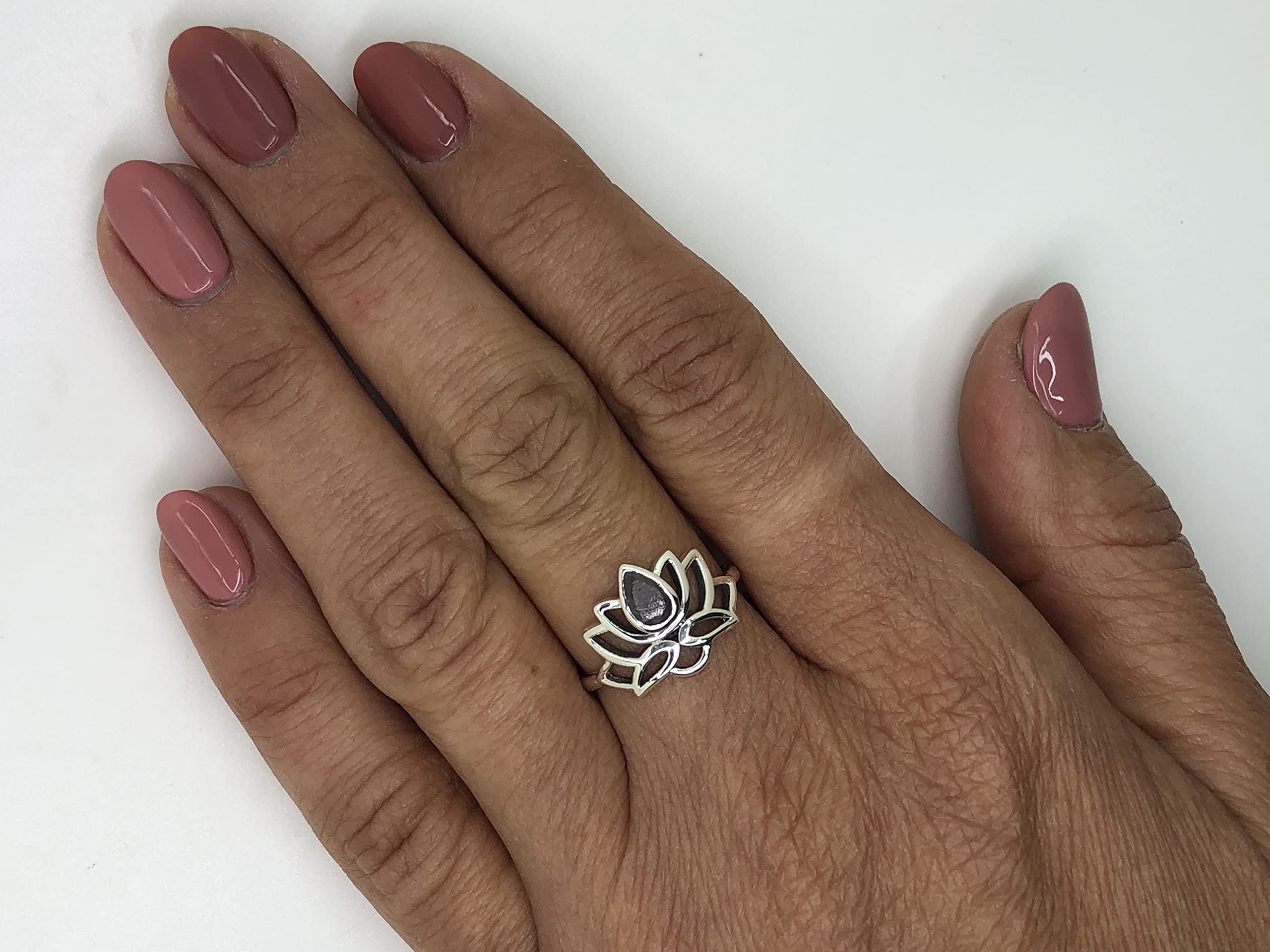 Koral Jewelry Cut Pear Labradorite Lotus Ring 925 Sterling Silver Ethnic Vintage Tribal Gipsy Boho Look (9)