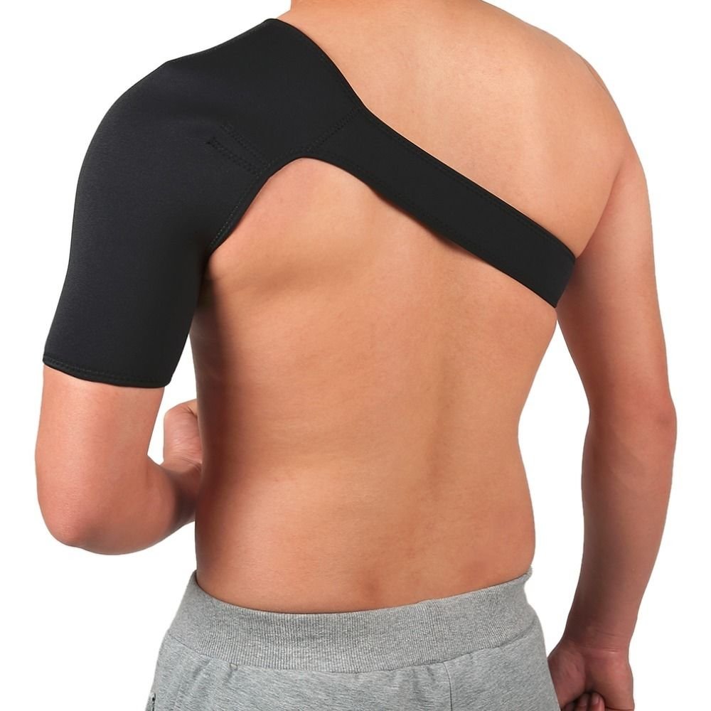 REHOC Shoulder Support Brace Back Strap Wrap Belt Band Pads Single Shoulder Adjustable Breathable Sports Care Left Shoulder Support Black