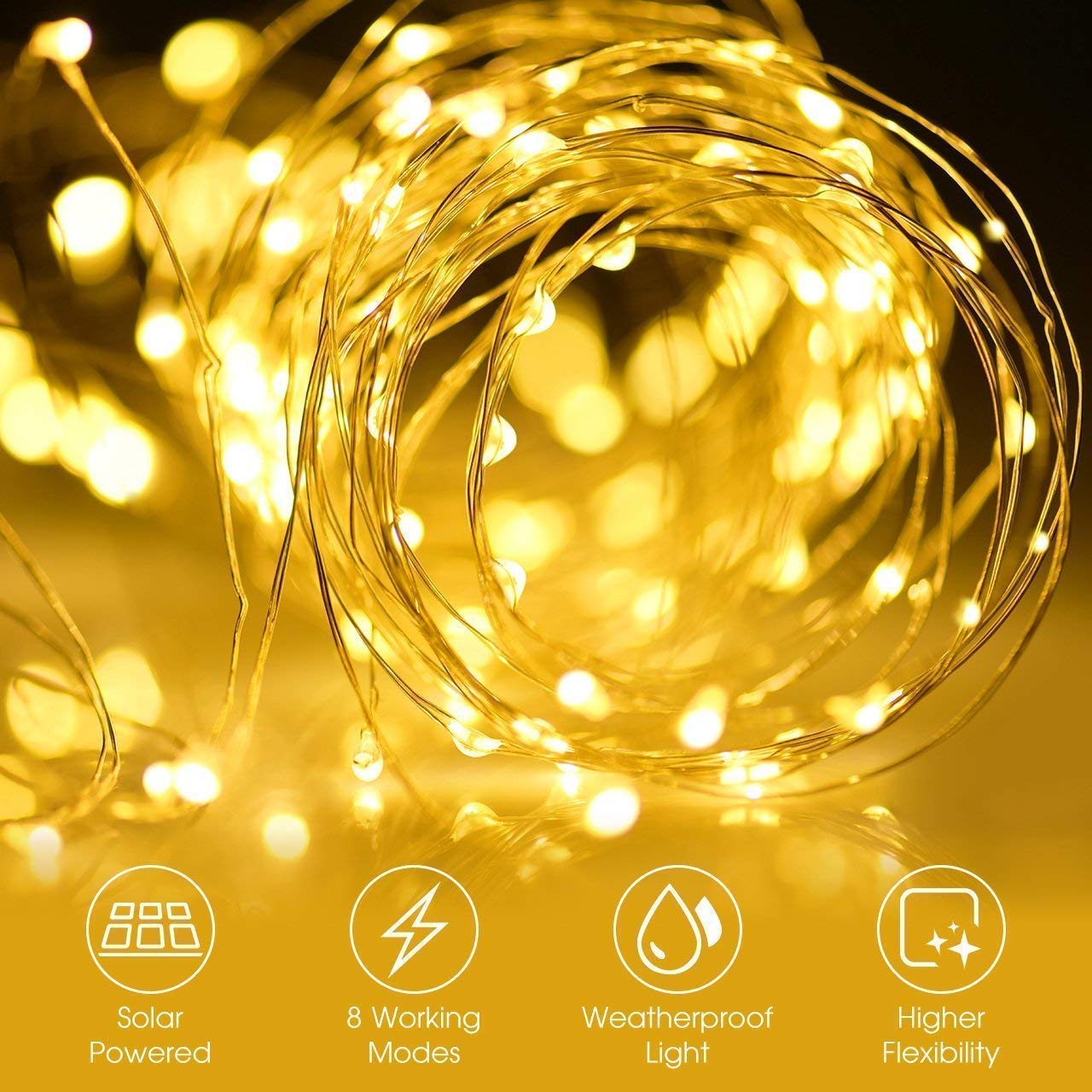 MAOKOT Solar Christmas Lights, 200 LED Solar String Lights ,72ft 8 Modes Solar Fairy Lights,Copper Wire Solar Christmas Lights for Garden Patio Party Christmas Lights(Warm White)
