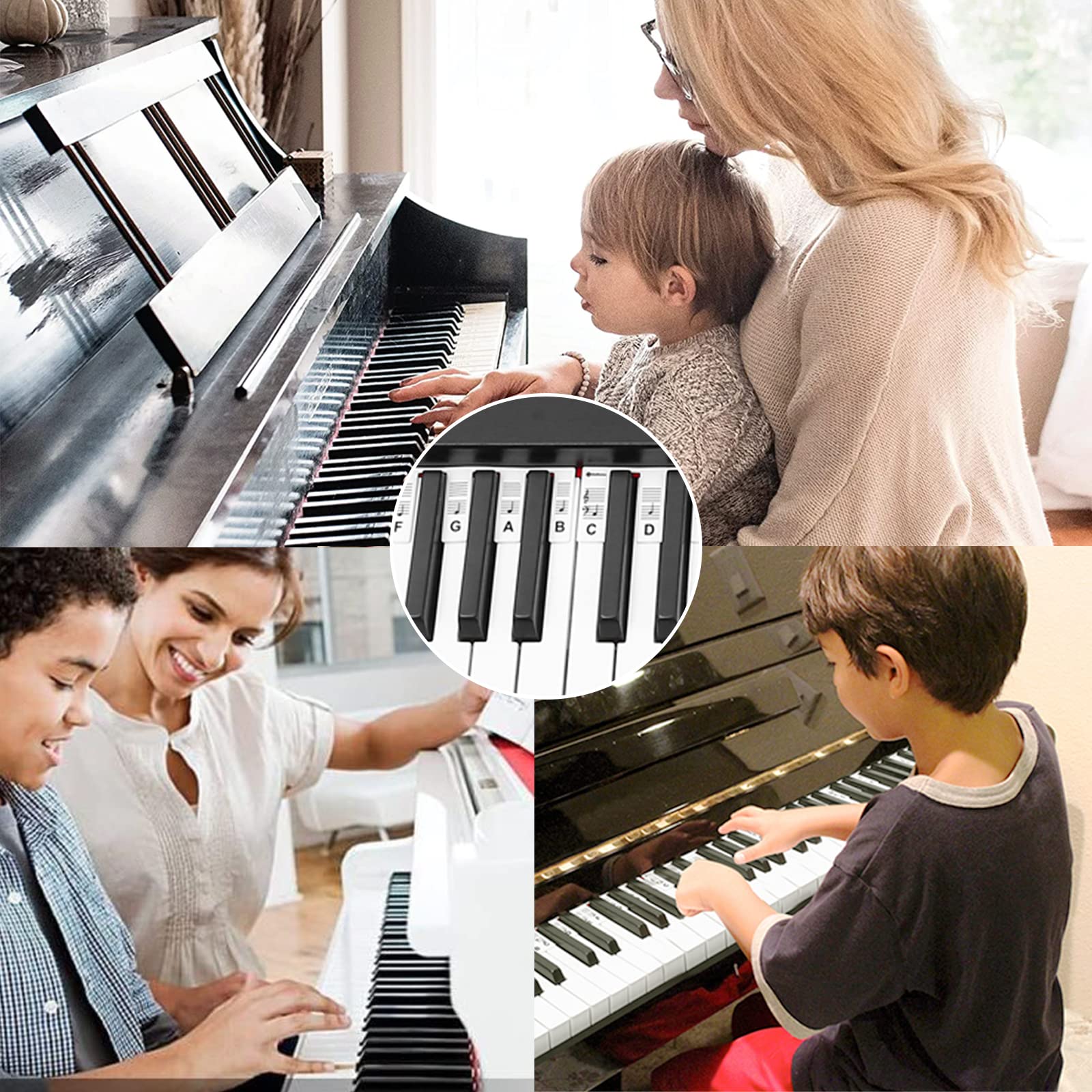 Removable Piano Keyboard Note Labels, 88-Key Full Size Piano Stickers, Made of Silicone, No Need Stickers, Reusable and Comes with Box, Double Staff Display of Piano Notes Guide for Beginner (Black)