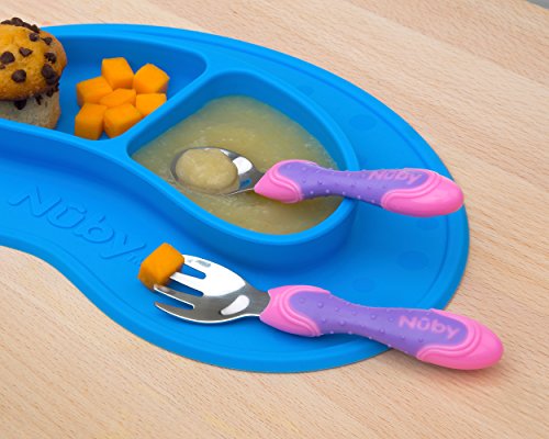 Nuby Stainless Steel Utensil, Pink/Purple, 2 Piece