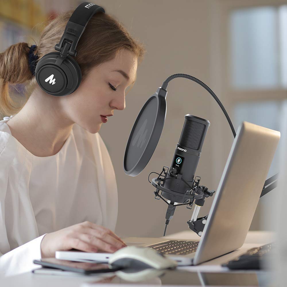 MAONO AU-PM421 USB Microphone with AU-MH601 Studio Monitor Headphones Bundle Plug and Play for Podcast, YouTube, Musicā¦