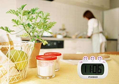 PINGKO Digital Kitchen Timer Fashion Design Clock Cooking Timer with Big Digits,Large LCD Display, Loud Alarm, Magnetic Backing Stand,Battery Included-Pink