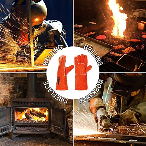 QeeLink Leather Welding Work Jacket with Gloves Flame-Resistant Heavy Duty Split Cowhide Leather Welder Jackets with Gloves for Men & Women, XX-Large