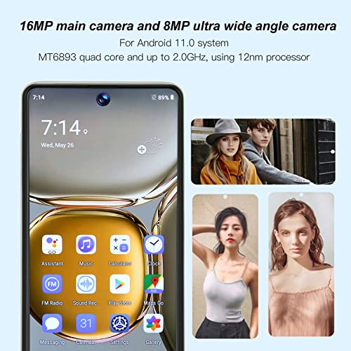 P60 Pro Smartphone 7.0 Inch for Android 11.0 MT6893 Quad Core Cell Phone 4GB 64GB 8000mAh Phone with Front 8MP Rear 16MP 100β240V White Full Screen Dual SIM Unlocked Phone