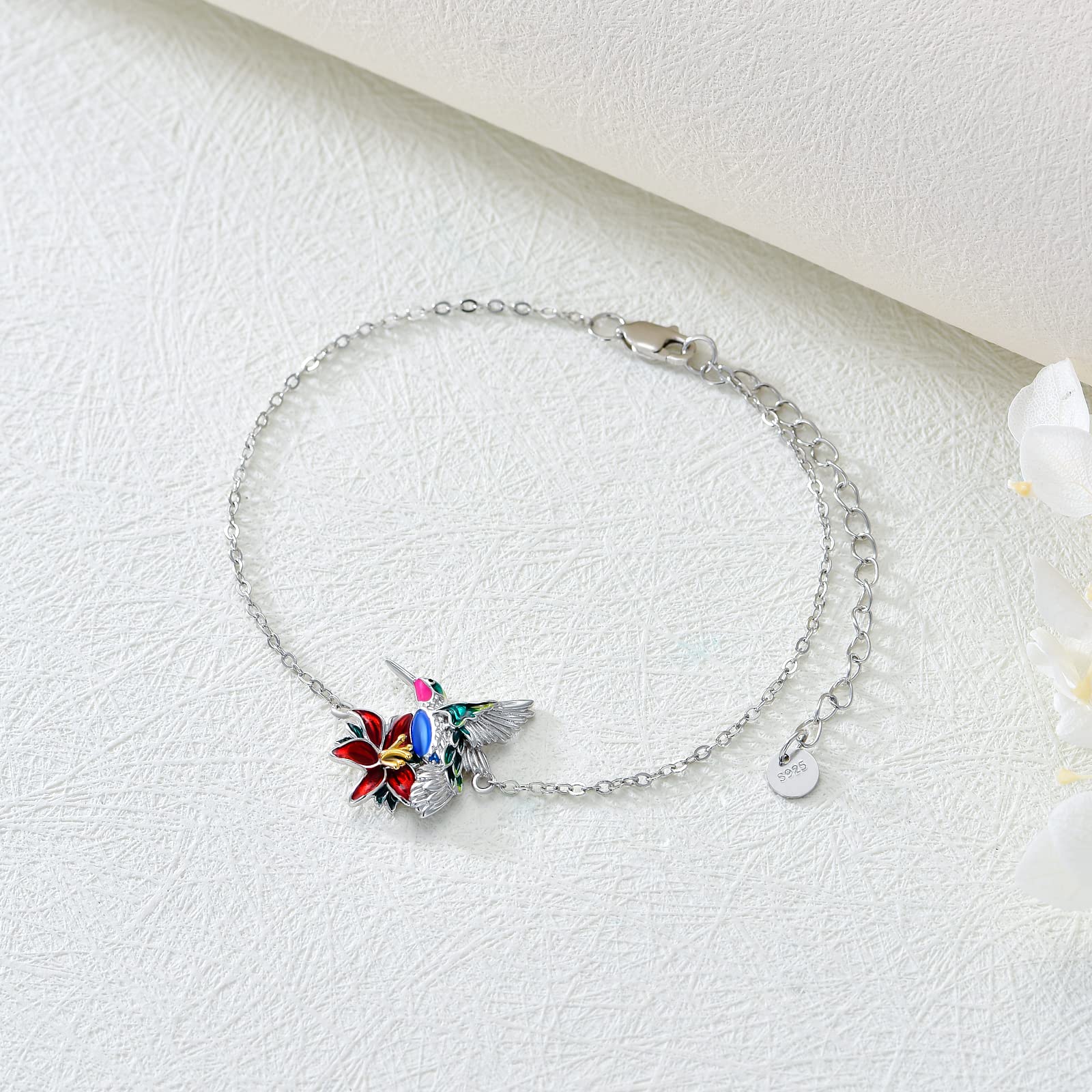 PEIMKO Hummingbird Bracelet Sterling Silver Cute Animal bird Bracelet Good Luck Bracelets Gift for Women