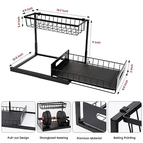 Nestorium Under Sink Organizer, Metal Pull Out Cabinet Organizer 2 Tier Slide Out Under Kitchen Sink Organizer, Cabinet Organizer with Sliding Drawer for Kitchen, Bathroom, Desk, Laundry (14.2*10.6)