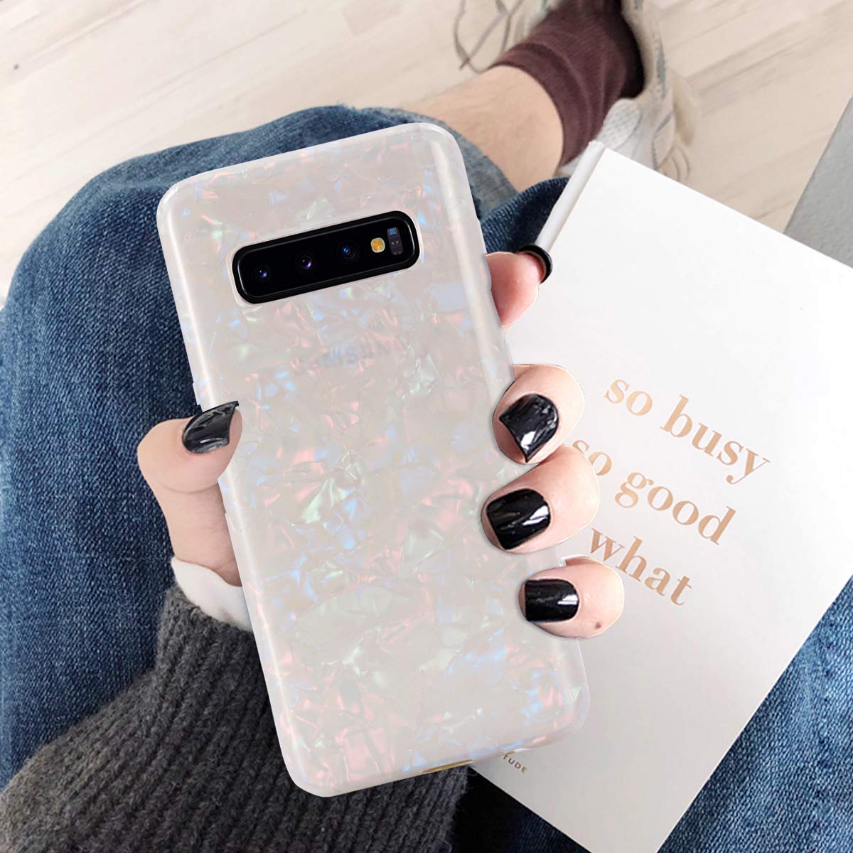 J.west Galaxy S10 Plus Case, Luxury Sparkle Glitter Cute Phone Case Girls Women Pretty Design Translucent Clear Slim TPU Soft Rubber Silicone Cover Protective Case for Samsung Galaxy S10 Plus Colorful
