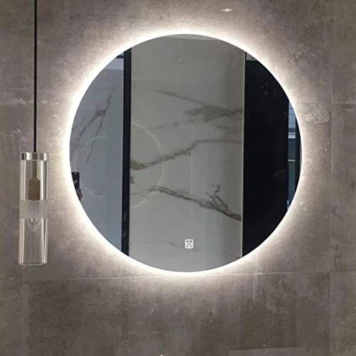 Modern Round Mirror with LED Lights 400mm 500mm 600mm LED Illuminated Bathroom Mirror, Wall Mounted Backlit Vanity Mirror, Smart Touch Switch Makeup Mirror, IP44 (Size : White light-800x800mm Mirror