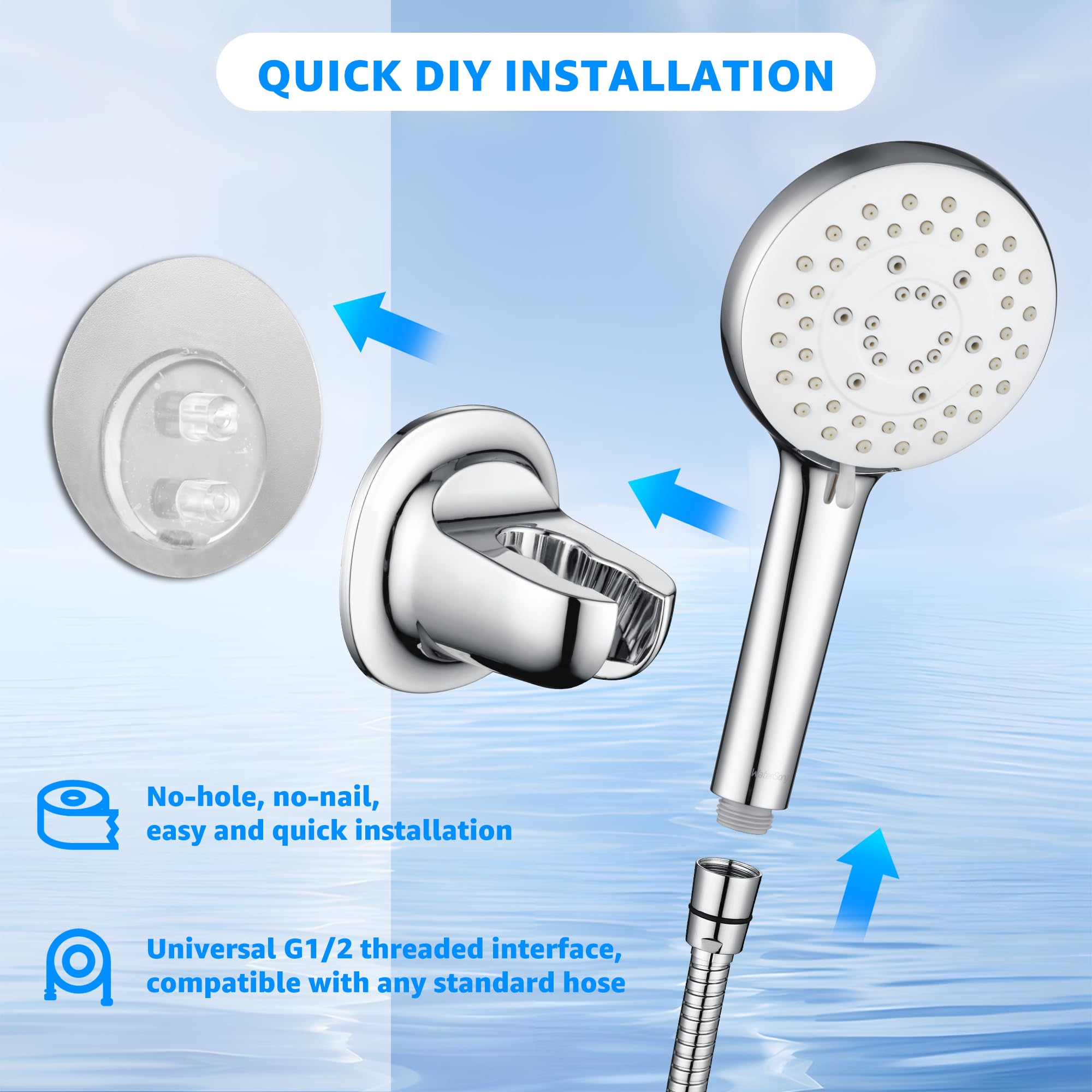 WaterSong Shower Head with Handheld, 3 Spray Mode High Pressure Handheld Shower Head with 79" Extra Long Stainless Steel Hose & Adjustable Bracket, Brushed Nickel